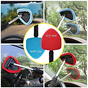 AutoEC Auto Car Windshield Cleaner, Extendable Handle Window Cleaner Brush Kit Comes with 4 Packs Washable and Reusable Pads（2 Wet Use 2 Dry Use）