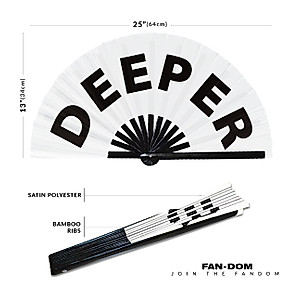 Deeper hand fan foldable bamboo circuit hand fan funny gag slang words expressions statement gifts Festival accessories Rave handheld Circuit event fan Clack fans (White)