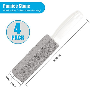 Pumice Stone Toilet Bowl Cleaner with Handle - Pumice Stone for Toilet Cleaning - Stain Remover - Also Cleans Limescale, Hard Water Rings, Tiles, Iron and Rust, Household Cleaning 4 Pack