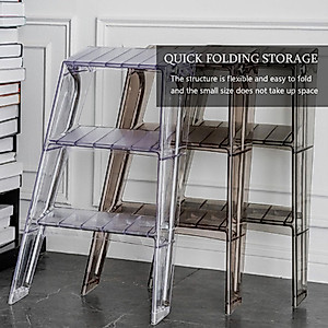 Folding Step Stool for Adults 3 Step LadderStep Stool Acrylic Chair with Anti-Slip Platform and Steel Frame, Storage Shelf for Garden Kitchen Library