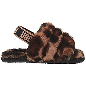 UGG Girls T Fluff Yeah Slide Panther Print Slipper, Butterscotch, 11 Little Kid