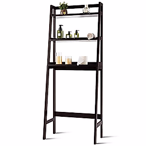 Tangkula Bathroom Space Saver, Over The Toilet Storage Rack, Free Standing 3-Shelf Bathroom Organizer, Multifunctional Bathroom Toilet Rack (Brown)