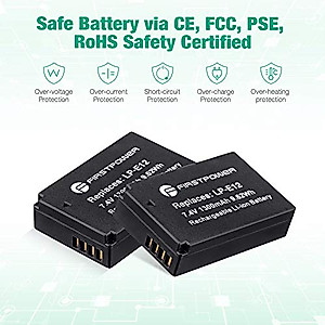 FirstPower 2 Pack LP-E12 Batteries Compatible with Canon EOS M50, EOS M50 Mark II, EOS M, EOS M2, EOS M10, EOS M100, EOS M200, SX70 HS, Rebel SL1 Mirrorless Digital Cameras