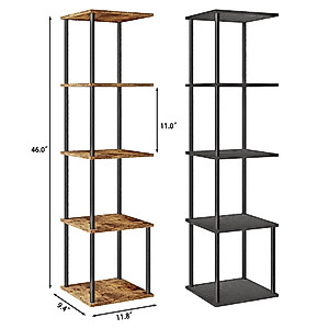 POBOMULI 46" Narrow Bookshelf, 5-Tier Tall Bookcase Small Space, Corner Book Shelf Slim Storage Display Rack Living Room Bedroom Study Office, Rustic Brown