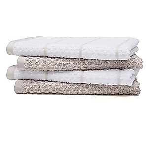 Amazon Basics 100% Cotton Soft & Absorbent, Popcorn Texture Terry Kitchen Cloth, Pack of 4, Beige Stripe, 28"L x 16"W