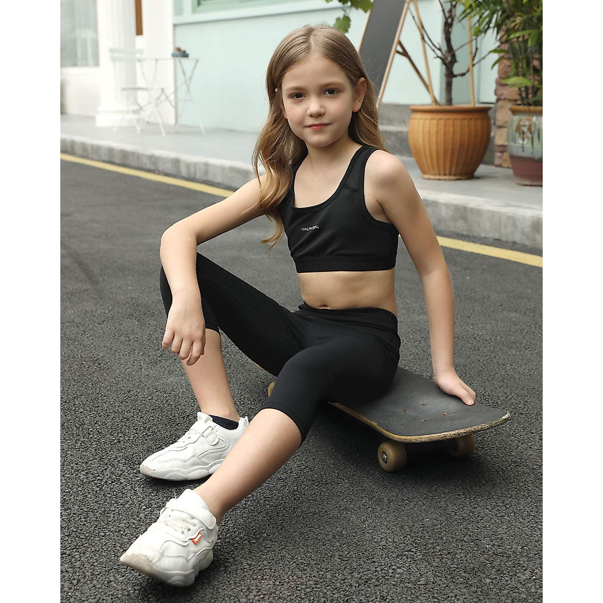 Stelle Girls Active Capri Legging Yoga Pants for Workout Sport Running (2 Piece Black, S), Little Kid