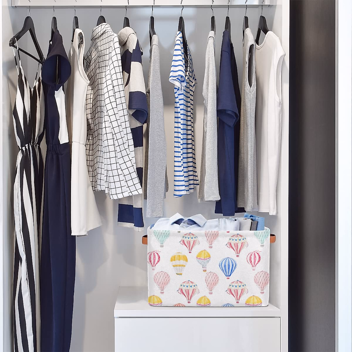 Fabric Storage Bins Hot Air Balloon Cute Small Shelf Basket With Handles Decorative Cubes Box Organizer Containers for Shelves Home Office Decor
