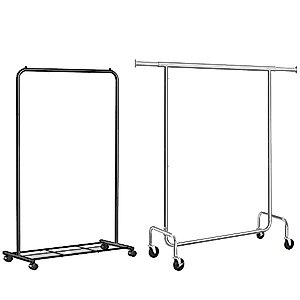 SONGMICS Clothes Rack and Garment Rack on Wheels Bundle, Heavy Duty Clothing Racks, Steel, Extendable Rail, Storage Shelf, Black and Chrome UHSR25BK and UHSR11S