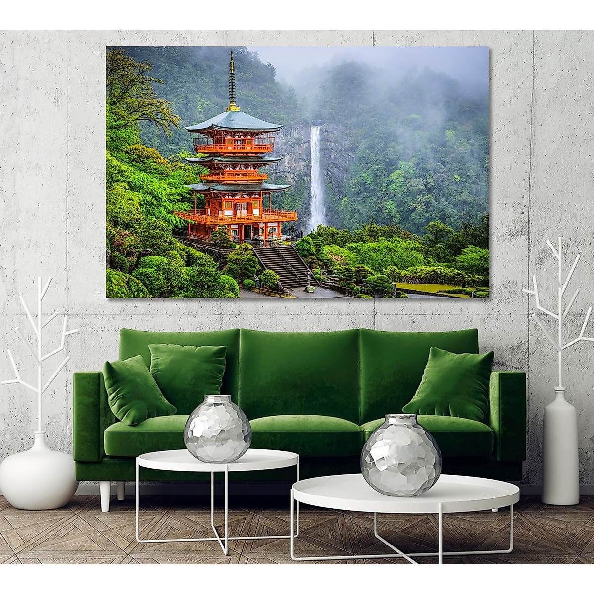 Seigantoji Pagoda and Nachi No Taki Waterfall Japan Canvas Print 1 Panel / 36x24 inches