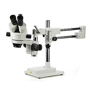 Swift S7 3.5X-90X Professional Simul-Focal Trinocular Stereo Zoom Microscope with WH10x Eyepieces, 0.7X-4.5X Objective,144 LED Ring Light, Double Arm Boom Stand, Includes 0.5X and 2.0X Barlow Lens