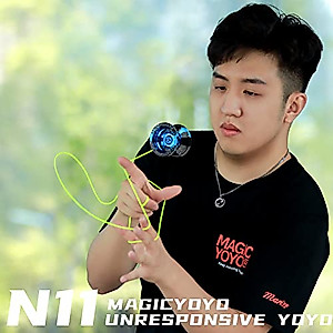 MAGICYOYO N11 Yoyo Professional Unresponsive yoyo for Adults, Dual Metal Yoyo for Beginner, Pro Yoyo with 12 Yoyo Strings, Yoyo Case Bag, Responsive Yoyo Bearing Kit (Black Blue Silver)