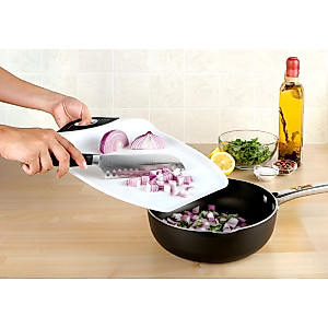 Dexas Chop & Scoop Cutting Board, 9.5 by 13 inches, White with Black Handle