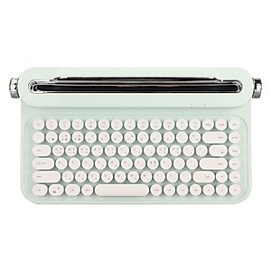 GOWENIC Retro Typewriter Keyboard, 86 Keys Vintage Keyboard, Typewriter Retro Mechanical Gaming Keyboard BT5.0 with Integrated Stand, for Wins for Android for IOS (Mint Green)