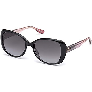 GUESS GU7554 01B 54MM Shiny Black/Gradient Smoke Square Sunglasses for Women + BUNDLE with Designer iWear Eyewear Kit
