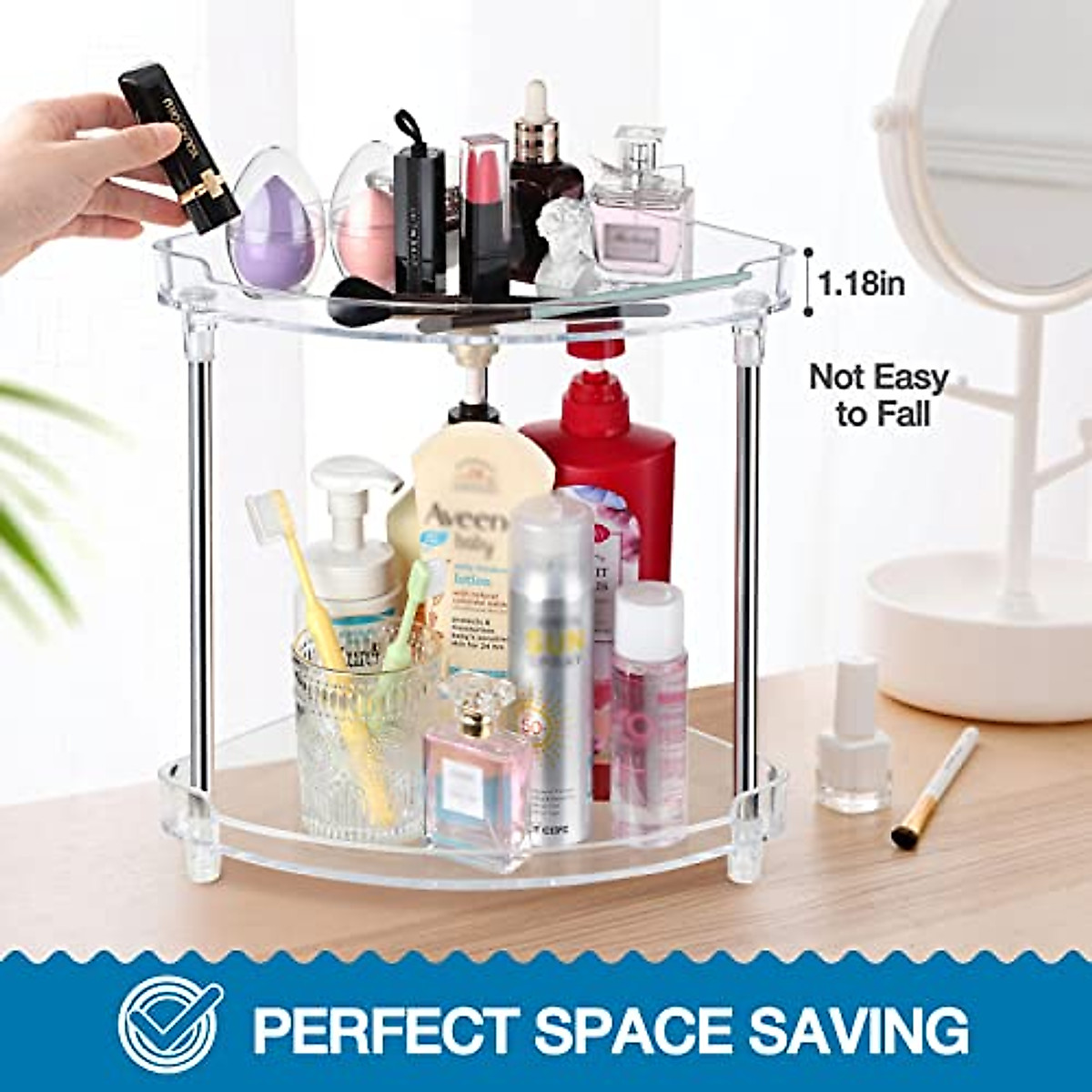 KPX Bathroom Makeup Organizer, Acrylic Cosmetics Storage Holder Rack Kitchen Utility Vanity Countertop Shelves for Room Organizers, Make Up, Home School, Dorm Room Office Essentials
