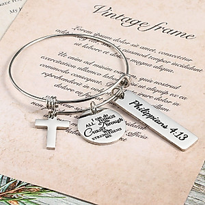 Haoze Christian Gifts for Women, Religious Cross Charm Bracelet Engraved Inspirational Bible Verse Jewelry Christian Confirmation Bracelet(I can do ALL THINGS Through Christ who strengthens me)