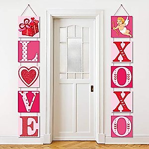 10Pack Valentine's Day Party Banners Valentine's Day Welcome Paper Door Sign Porch Sign Love XOXO Cutouts for Valentine's day Party Decorations Supplies