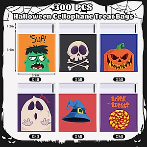Joottuan 300 Pcs Halloween Cellophane Treat Bags Clear Self Adhesive Candy Bags Plastic Cookie Bags for Party Favors Supplies Halloween Decoration