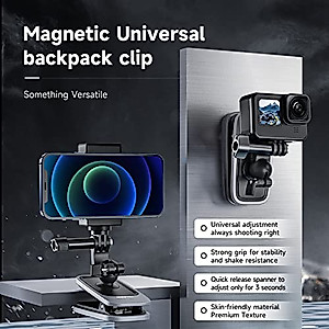 TELESIN Magnetic Swivel Clip Mount with Phone Holder, Bag Backpack Shoulder Body Strap Attachment for GoPro Max Hero 11 10 9 8 7 6 5, Insta360 X2 X3 RS GO2, DJI Action 2 3 Accessories