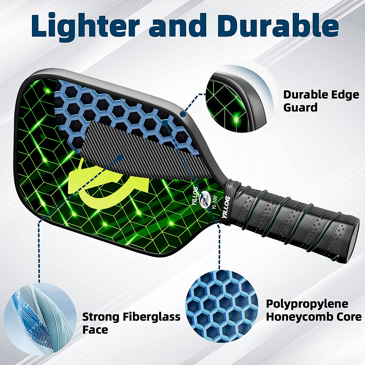 YILLOG Pickleball Paddles,USAPA Approved Pickleball Paddle Set 4,Fiberglass Surface Pickleball Set,4 Pickleball Balls,4 Cooling Towels,Bag,Pickle Ball Paddle Men Women Red/Blue/Green/Yellow