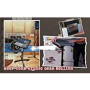 Studio Mixer Stand DJ Cart by GRIFFIN | Rolling Standing Rack On Casters with Adjustable Height | Portable Turntable Holder | Mobile Mount For Digital Drum Machine, Mixing Audio Gear & Music Equipment
