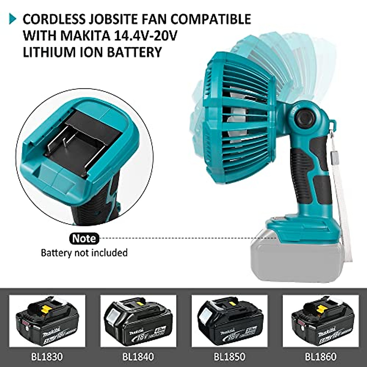 Portable Table Fan, 18V Battery Operated Fan with LED Light, Quiet Small Personal Fan 3 Speed Strong Airflow, Adjustable Tilt Remote Control Rechargeable Fan for Tent, Bedroom, Office, Jobsite