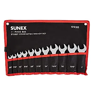 Sunex Tools 9930 SAE Stubby Combination Wrench Set, 3/8-Inch - 15/15-Inch, 11-Piece