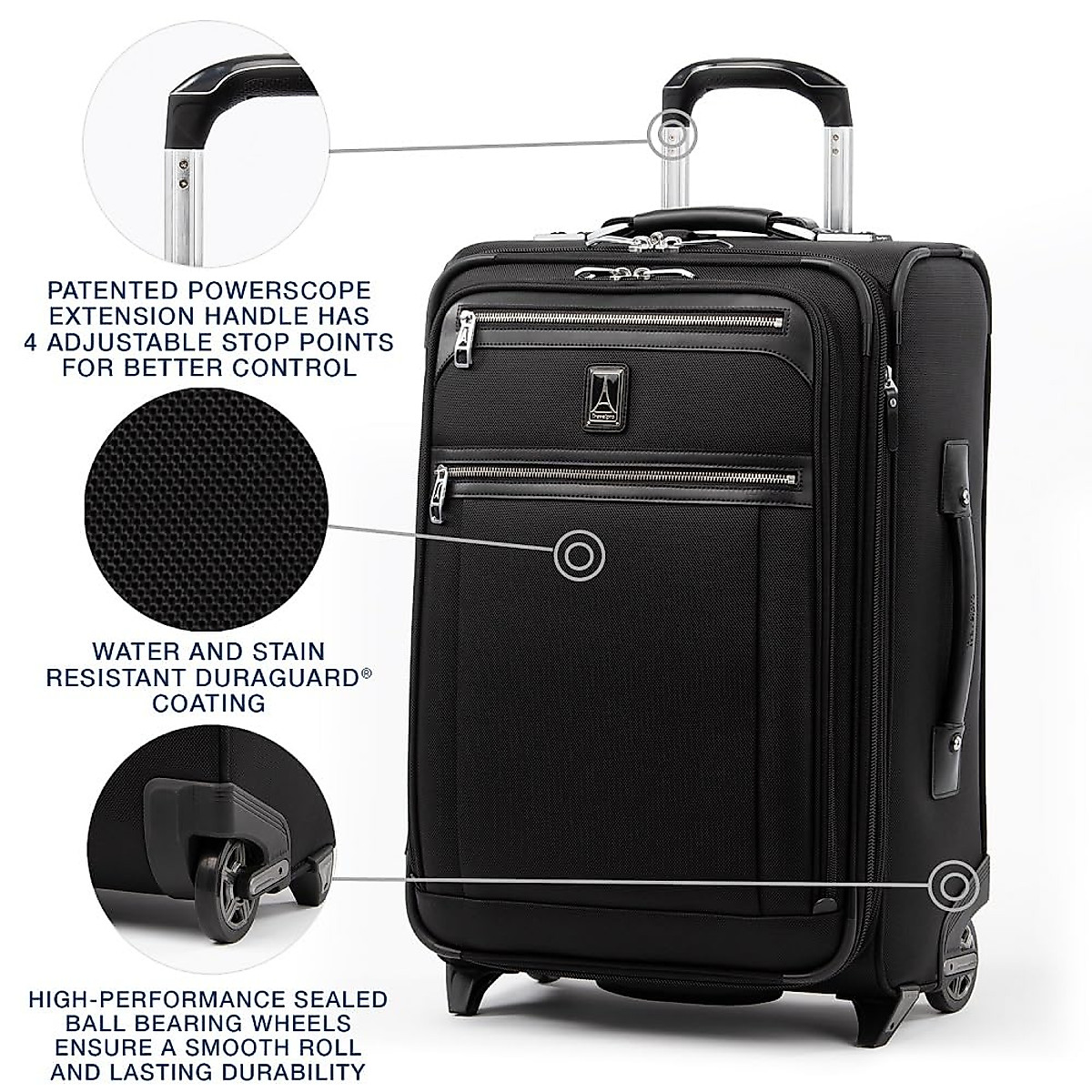 Travelpro Platinum Elite Softside Expandable Carry on Luggage, 2 Wheel Upright Suitcase, USB Port, Men and Women, Shadow Black, Carry On 22-Inch