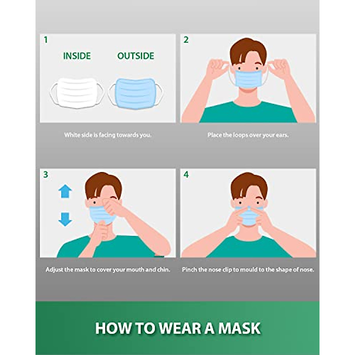 FriCARE Made in USA ECOGUARD Adult ASTM Level 3 Disposable Face Masks, 3 Ply Protection Breathable 50 Pack Elastic Earloop