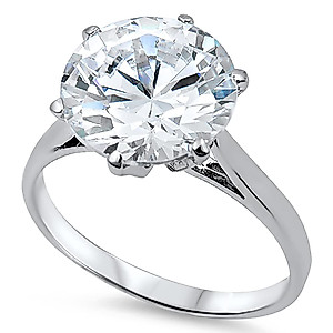 CloseoutWarehouse Round Clear Cubic Zirconia Solitaire Ring Sterling Silver Size 5