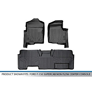 MAXLINER Custom Fit Floor Mats 2 Row Liner Set Black Compatible with 2011-2014 Ford F-150 SuperCab Non Flow Center Console