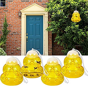 4 Pack Wasp Traps,Yellow Jacket Killer for Outdoor, Carpenter Bee Traps for Outside, Bee Catcher Hornet Trap for Yard, Farm, Fly Trap, Yellow