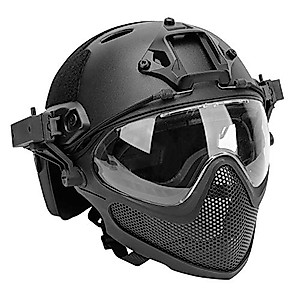 Integrated Tactical Airsoft Painball Full Face Protection, PJ Helmet F22, with Removable Steel Mesh Mask and Goggles