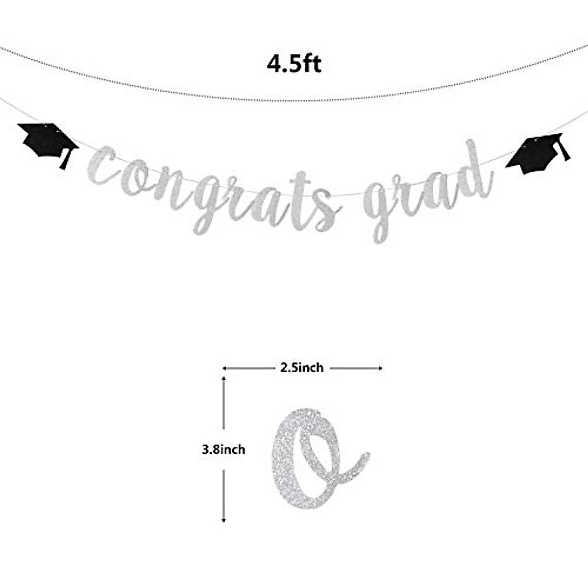 Silver Glitter Congrats Grad Banner for 2023 Graduation Decorations, Congratulations High School/College/University Graduation Decorations Supplies