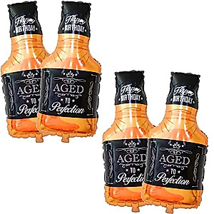 BIEUFBJI Whisky Bottle Foil Balloons Aluminum Balloon Whiskey Bottle Shape Mylar Foil Balloon for Bar Summer Party Beer Festival Birthday Party Party Decoration Supplies (4 Pcs)