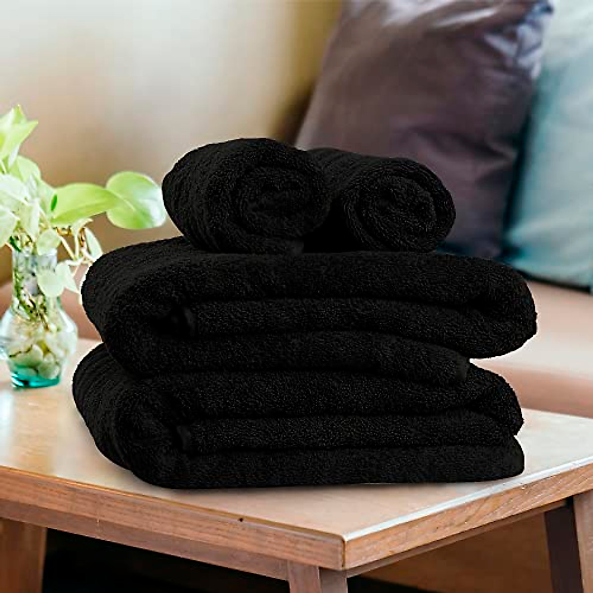 Tens Towels 8 Piece Towels Set, 2 Extra Large Bath Towels, 2 Hand Towels, 4 Washcloths, 100% Cotton, Lighter Weight, Quicker to Dry, Super Absorbent, Perfect Bathroom Towels Set (Black)
