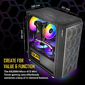 Antec NX200 M, Micro-ATX Tower, Mini-Tower Computer Case with 120mm Rear Fan Pre-Installed, Mesh Design in Front Panel Ventilated Airflow, NX Series, Black, (CJ11132623)