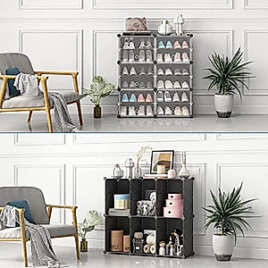 Aeitc 48-Pairs Shoe Rack Organizer Shoe Organizer Expandable Shoe Storage Cabinet Narrow Standing Stackable Space Saver Shoe Rack for Entryway, Hallway and Closet,Black, Translucent