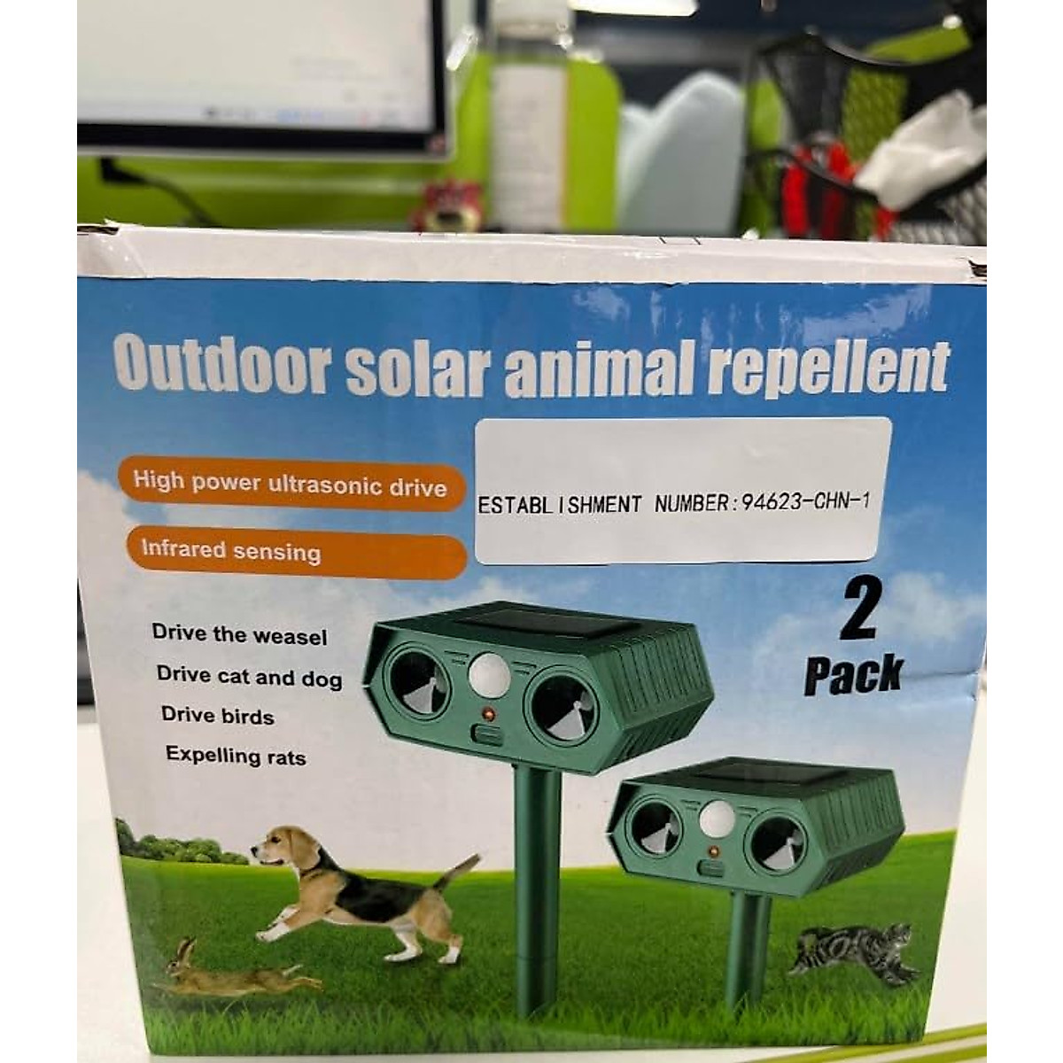 2024 Solar Ultrasonic Animal Repellent Outdoor Cat Deterrent with Motion Sensor for Deer Squirrel Cat Dog Skunk Rabbit Raccoon, Deer Repellent Devices Skunk Repellent for Yard Garden, 4 Pack