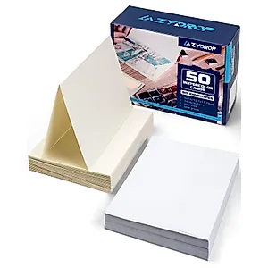 Watercolor Cards and Envelopes Set - 50 Folded 5x7 Inch Blank Heavyweight Paper Cards (140lb/300gsm) with Matching Envelopes for DIY Greeting Cards, Festivals, and Events