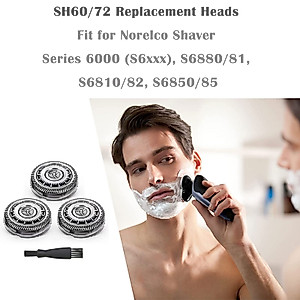 Suleto SH60/72 Replacement Shaver Head Blades Compatible with Philips Series 6000 Electric Razors, SH60 Head for S6880/81, S6810/82, S6850/85, S6xxx, Series 6000 Replacement Shaving Head w/Brush