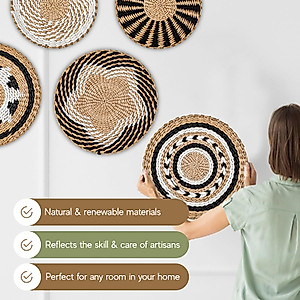 5 Boho Basket Wall Decor Set, hanging Woven Wall Basket Decor, Boho Wall Baskets decor, Basket Wall Art Decor, Eco-Friendly Round Woven Wall Decor, Boho Rattan Wall Decor Gift with Nails & hooks