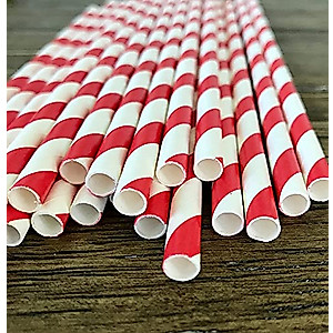 Family Home Products 7.75 inch Red & White Striped Paper Straws, Biodegradable Disposable Drinking Straws 500 Count