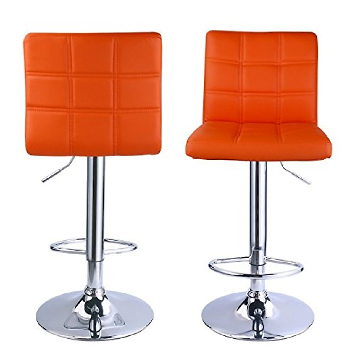 koonlert14 Contemporary Bar Stools Hight Adjustable Seat Hydraulic 360 Degree Swivel Sturdy Steel Frame Quadrate cushion Seat Dining Chair Bar Pub Stool Home Office Furniture - Set of 2 Orange #1935
