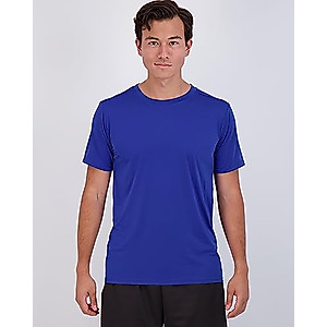 Real Essentials Mens Quick Dry Fit Dri-Fit Short Sleeve Active Wear Training Athletic Crew T-Shirt Gym Wicking Tee Workout Casual Sports Running Tennis Exercise Undershirt Top, Set 14, L, Pack of 5