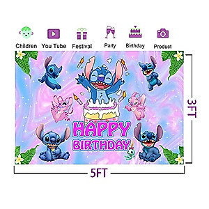 Hawaiian Aloha Backdrop for Lilo and Stitch Theme Birthday Party Supplies 5x3ft Tropical Photo Background for Stitch Theme Party Cake Table Decorations Baby Shower Banner