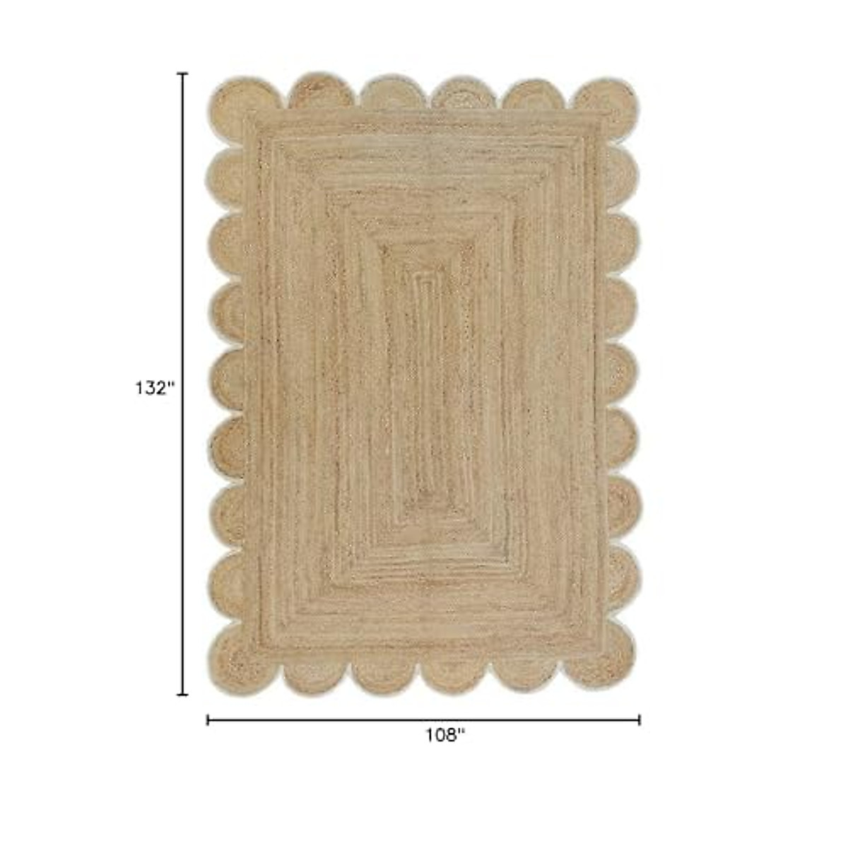 Generic Jute Scalloped Bohemian Area Rug (OFWHT)-(9x11) Off White 9x11 ft Rustic Geometric Handmade Indoor Stain Resistant Medium Pile Area Rug