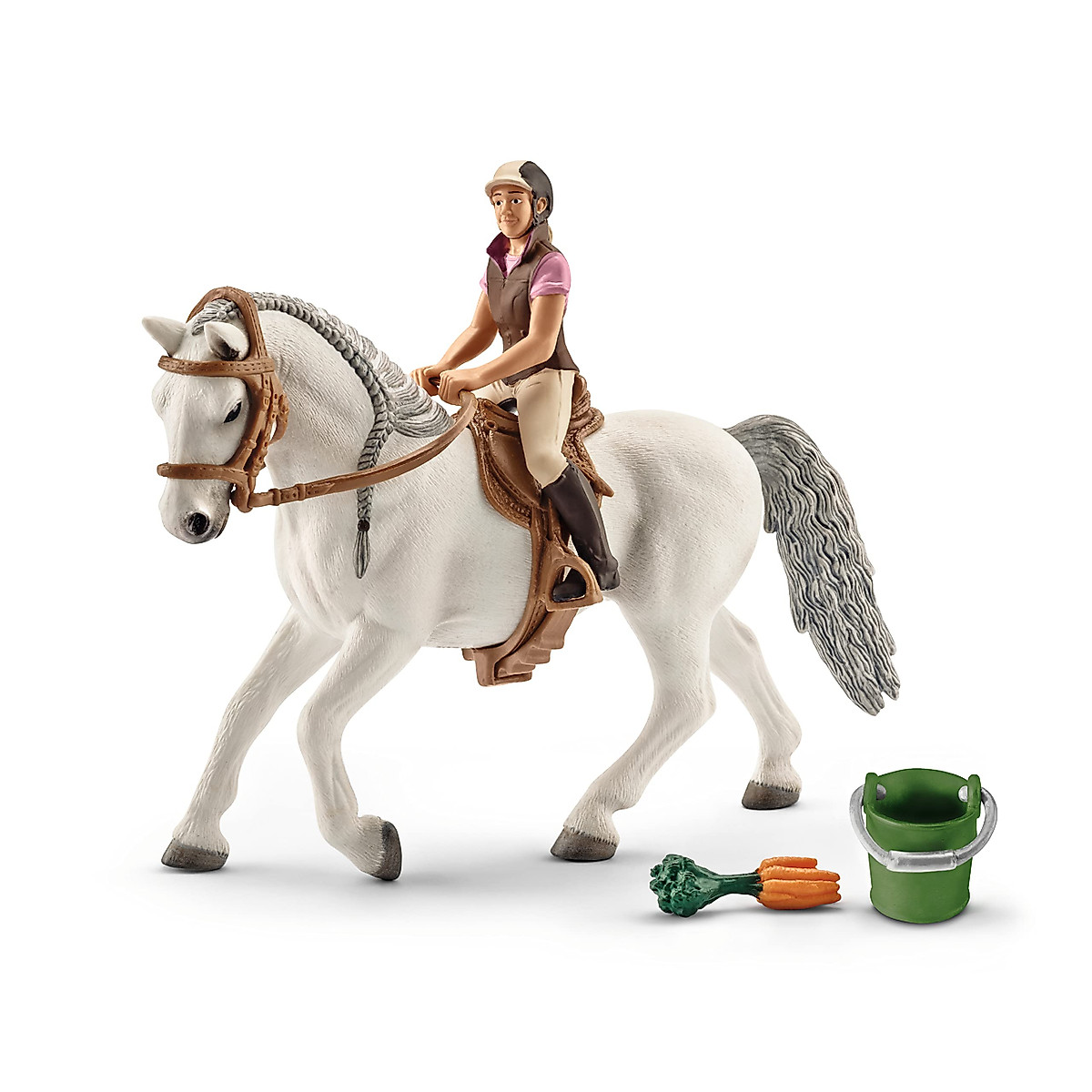 Schleich Horse Club Lipizzaner Mare Horse and Rider Figurine Playset - Realistic Rider and Horse with Feed Bucket, Saddle, and More, Playtime Fun for Boys and Girls, Gift for Kids Age 5+
