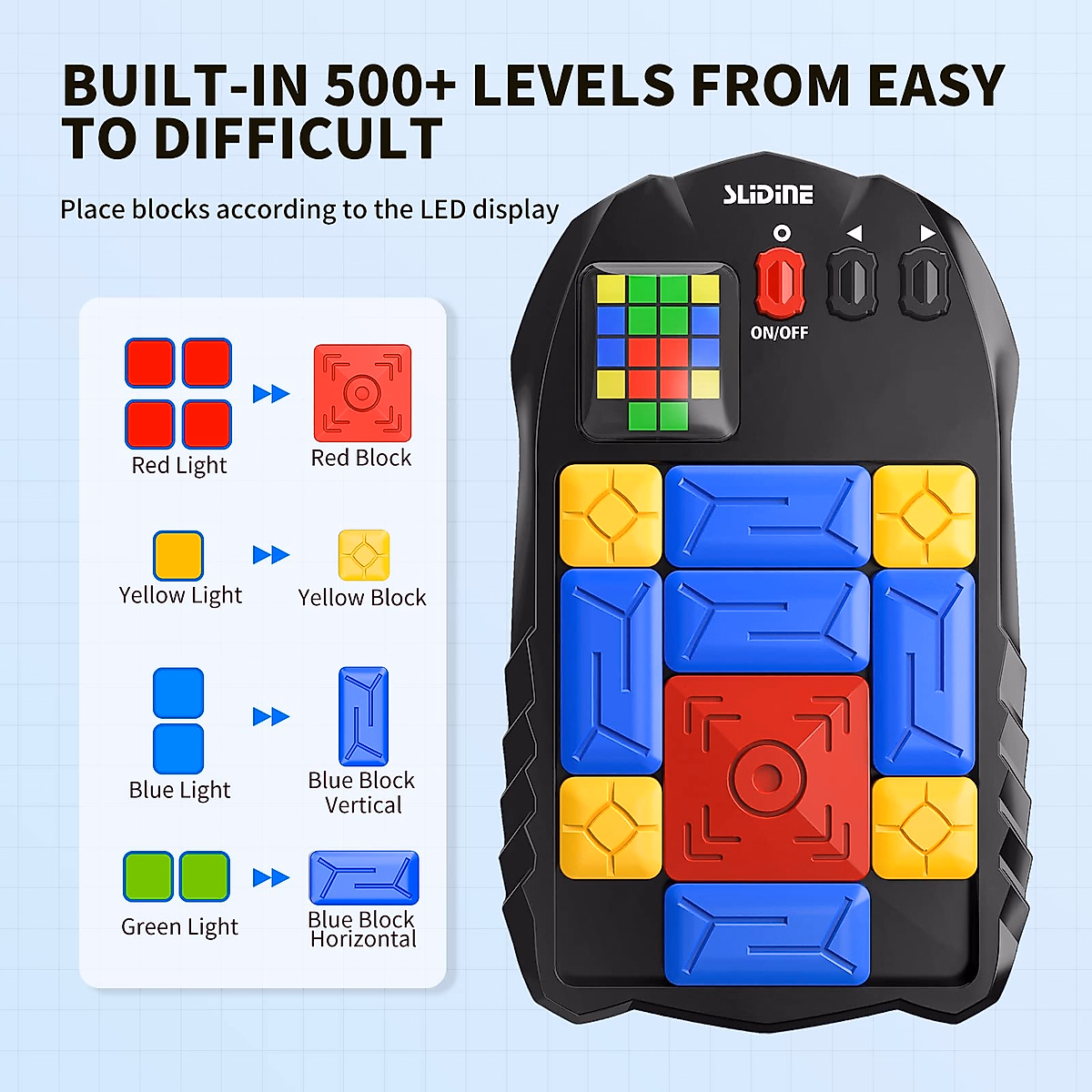 TEMI Super Slide Games Sliding Block Puzzle 500+ Level Slide Puzzle Game Travel Fidget Toys Handheld Games Console Learning Games Brain Teaser Puzzles for All Ages
