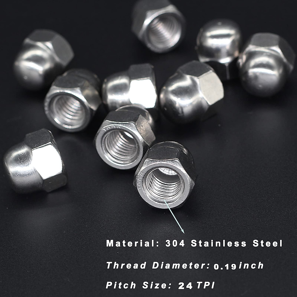 50pcs 10#-24 Acorn Cap Nuts, INCONTESTA 304 Stainless Steel Hex Acorn Cap Nut, Decorative Round Head Cover Dome Nuts